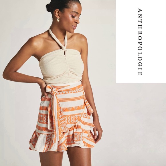 Devotion TWINS | Skirts | Nwt Anthropologie Devotion Twins Ruffle Wrap Orange Mini Skirt | Poshmark